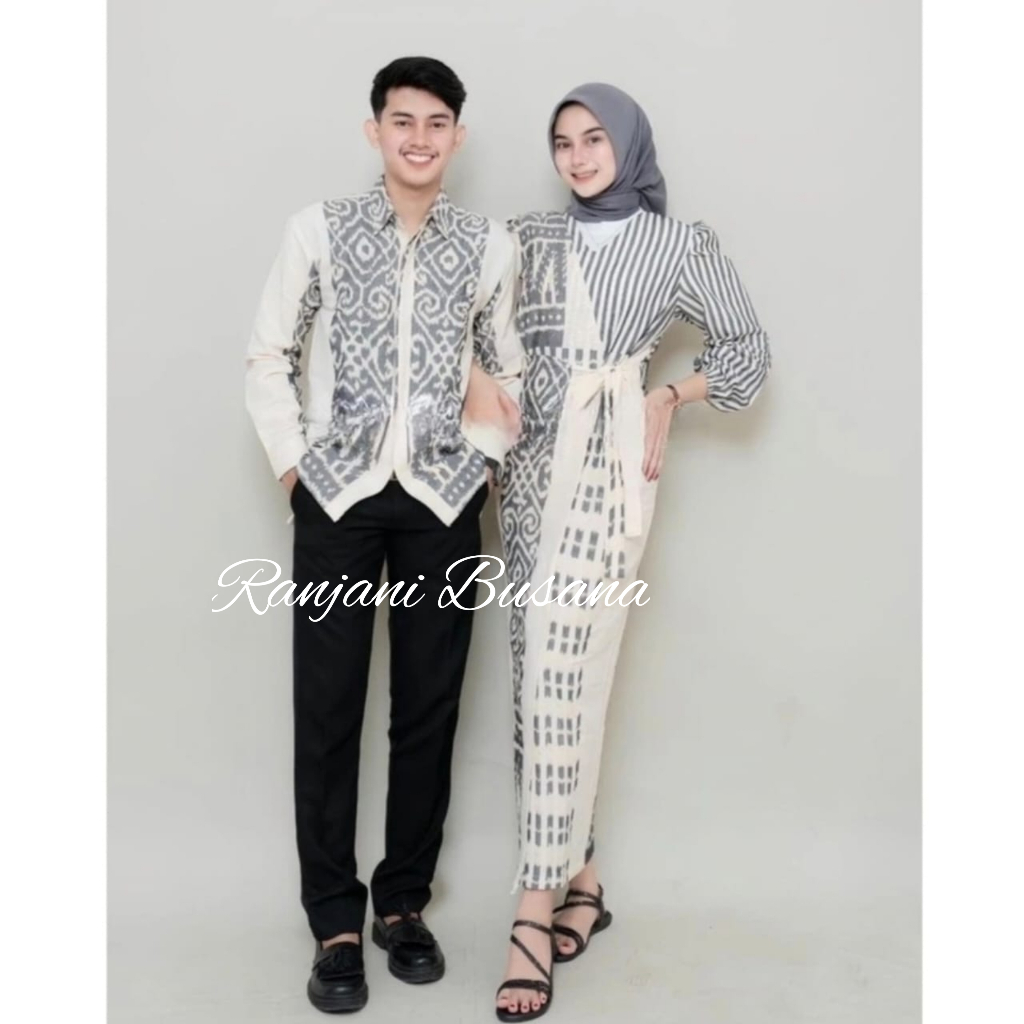 Jual BAJU TENUN COUPLE (READY STOCK) DRESS MARLINE WHITE COUPLE TENUN BAJU COUPLE BATIK TENUN ...