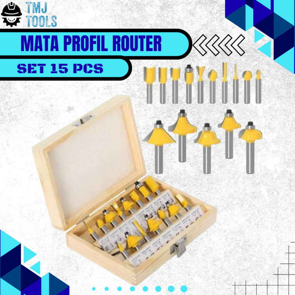 Jual Mata Profil Router Set 15Pcs Pisau Mesin Trimmer Bit Mata Pola ...