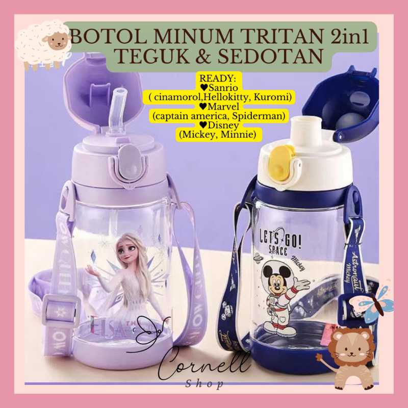Jual Botol Minum Anak Sekolah Tritan Sedotan 2 in 1 Teguk Sedotan Disney Marvel Sanrio BPA Free ...