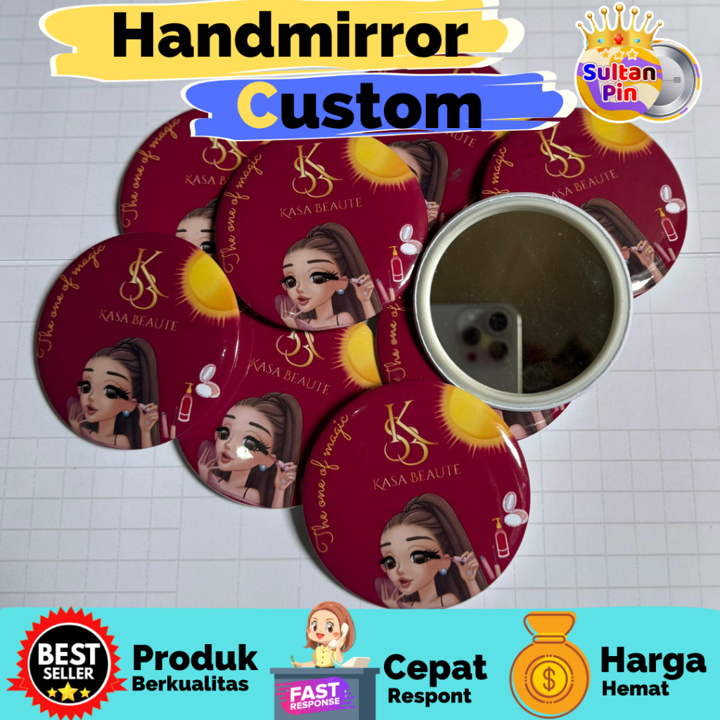 Jual ( Tanpa PO ) PIN CERMIN KACA Make Up 75mm Hand Mirror Penggemar ...