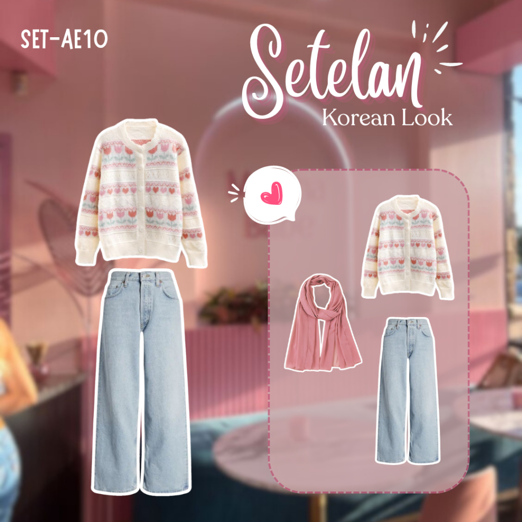 Jual 3 IN 1 ONE SET Korean Style Outfit Remaja Elegan Manis Outfit Cewe Kue Aesthetic Outfit ...