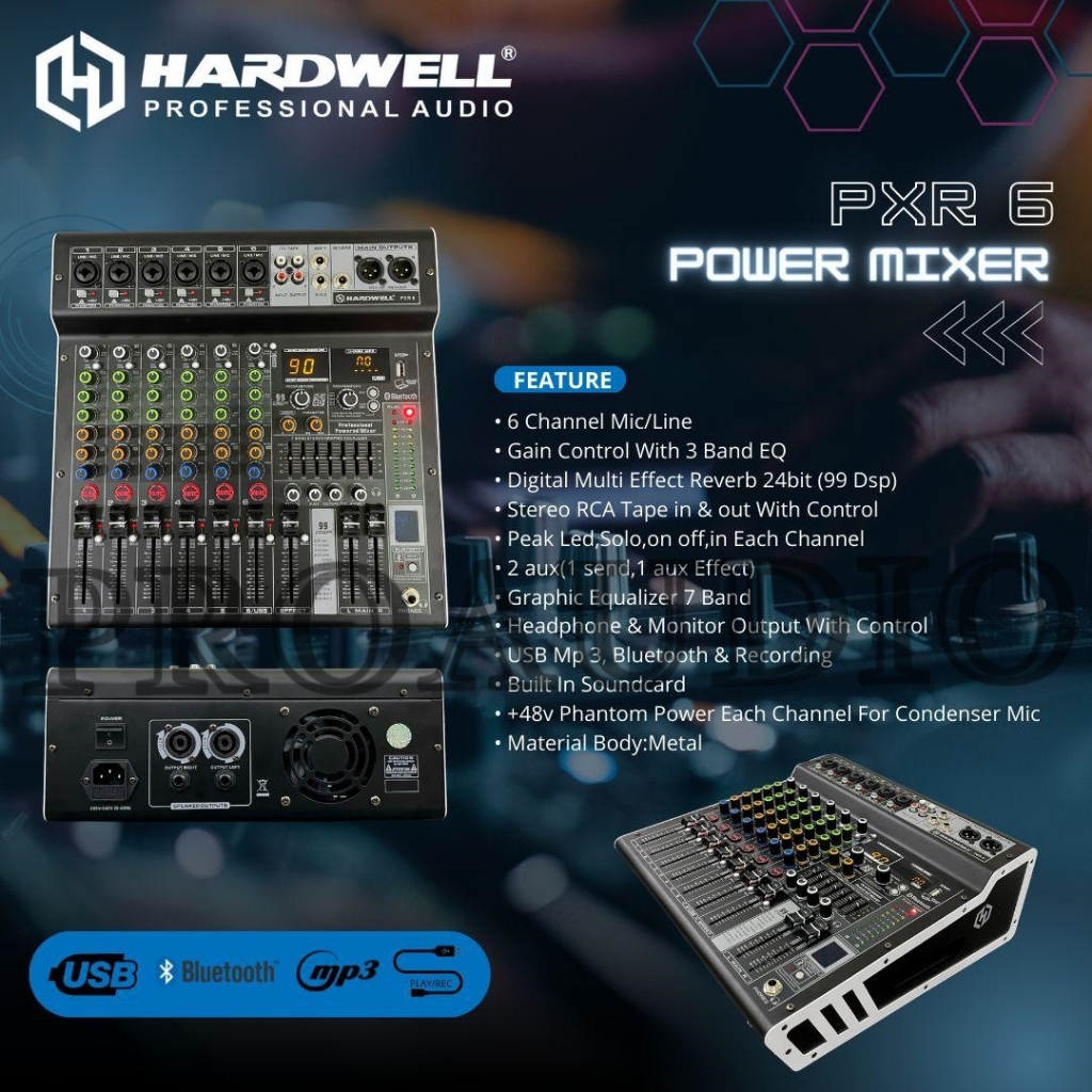 Jual Power Mixer Audio Hardwell PXR 6 / PXR6 / PXR-6 NEW Power Mixer 6 Channel Usb Bluetooth ...