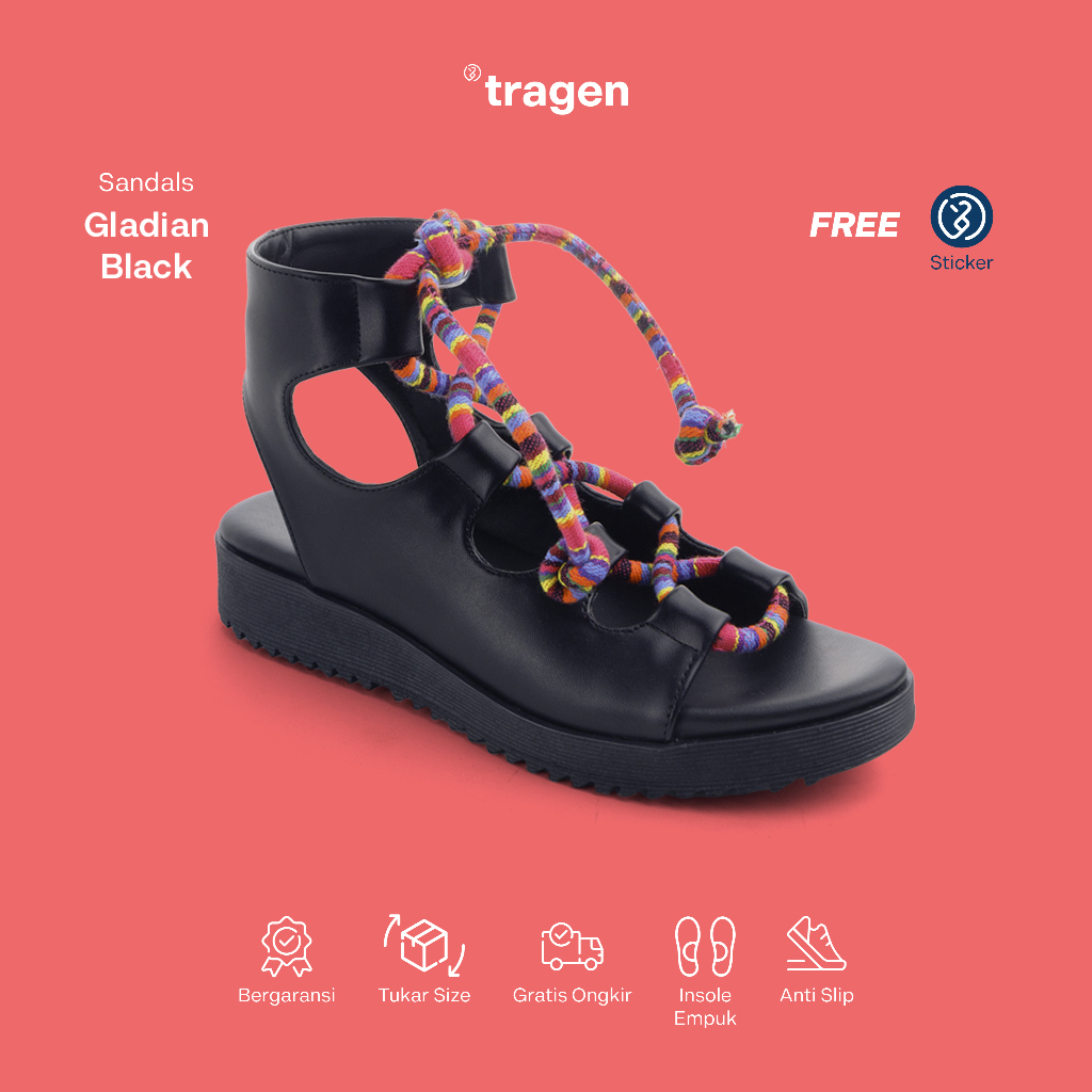 Jual TRAGEN Footwear Gladian Black Sandal Platform Casual Wanita ...