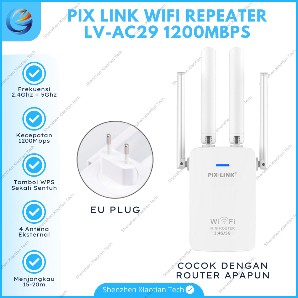 Jual PIX LINK WIFI REPEATER 1200MBPS 2.4G + 5G LV-AC29 Wireless Wifi Range Extender Router ...