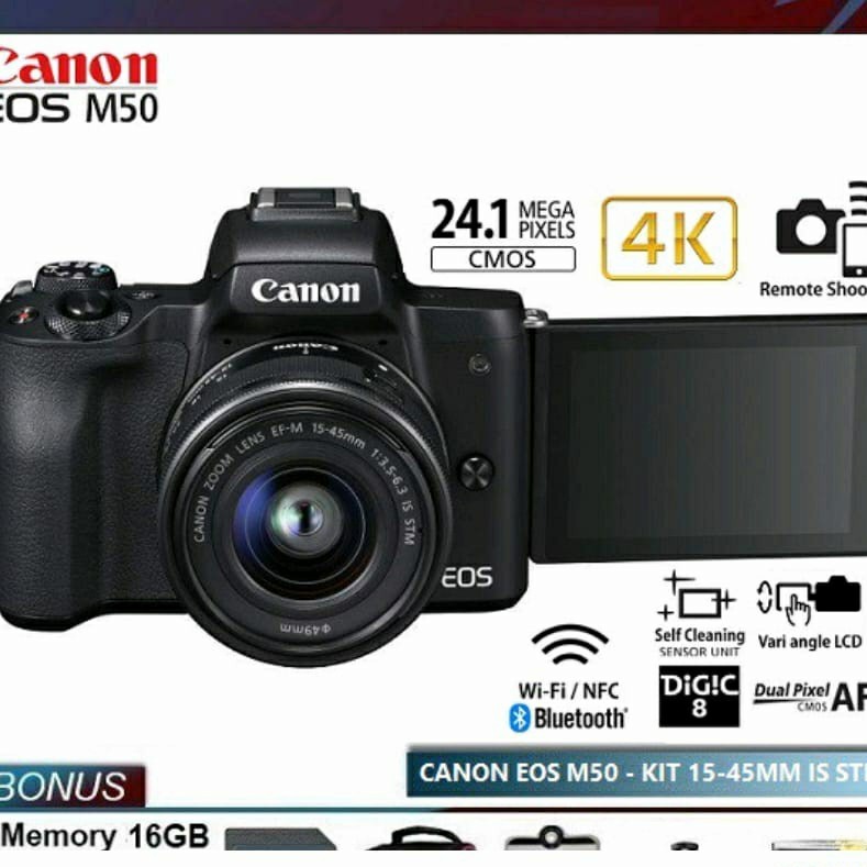 Jual Canon EOS M50 Mirrorless Digital Camera with Lens tele dan Lens ...