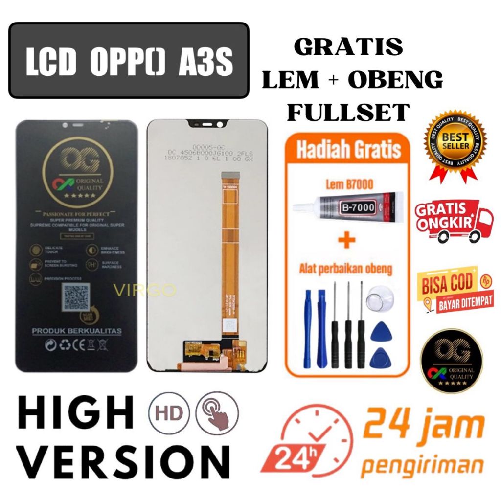 Jual LCD OPPO A3S fullset free LEM + OBENG / LCD TOUCHSCREEN OPPO A32S ORIGINAL OG | Shopee ...