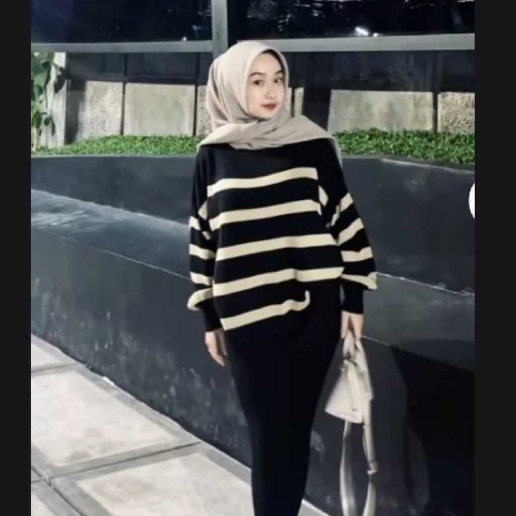 Jual SWEATER RAJUT WANITA STRIPE-MAUDY KNIT PREMIUM OVERSIZE | Shopee ...