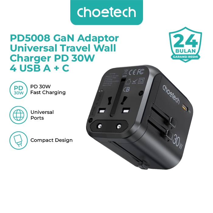 Jual Choetech PD5008 Travel Charger Adapter Universal 30W PD 4 USB Type A/C | Shopee Indonesia