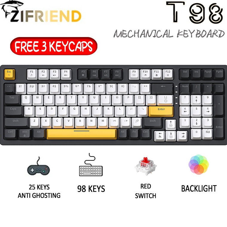 Jual KODE A94H ZIFRIEND T98 Mechanical Keyboard Red Switch Wired 98 ...