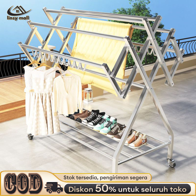 Jual Jemuran Baju Stainless Jumbo Dengan Rak Sepatu Jemuran Baju 160CM ...