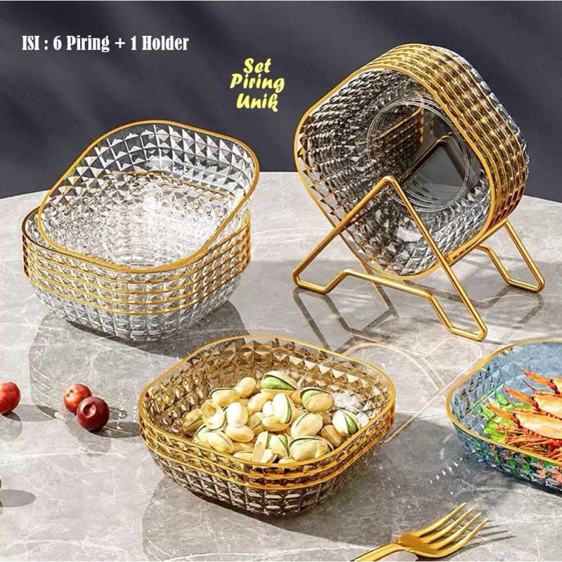 Jual LIST GOLD SET Piring Unik ISI 6 Piring + 1 Holder Piring Buah ...