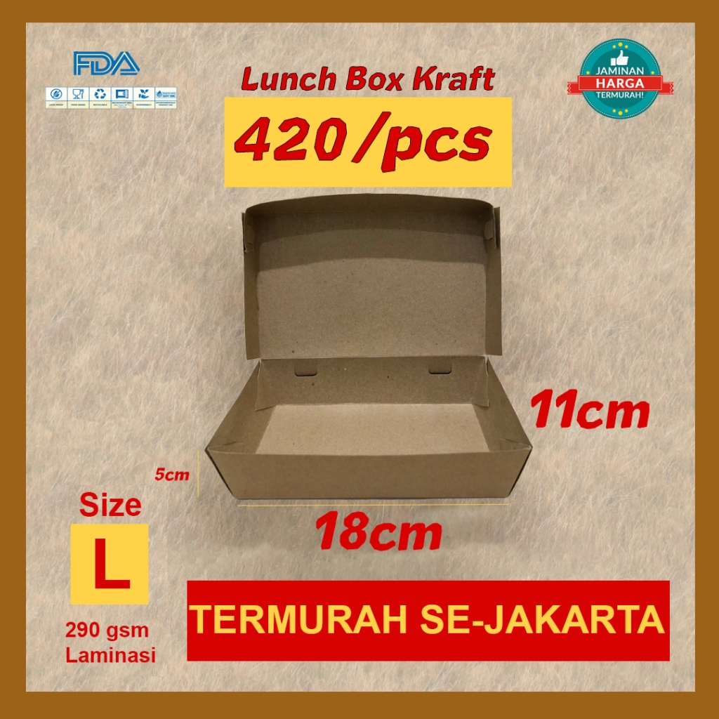 Jual PAPER LUNCH BOX BAHAN KRAFT / KRAFT FULL LAMINASI SIZE L | Shopee Indonesia