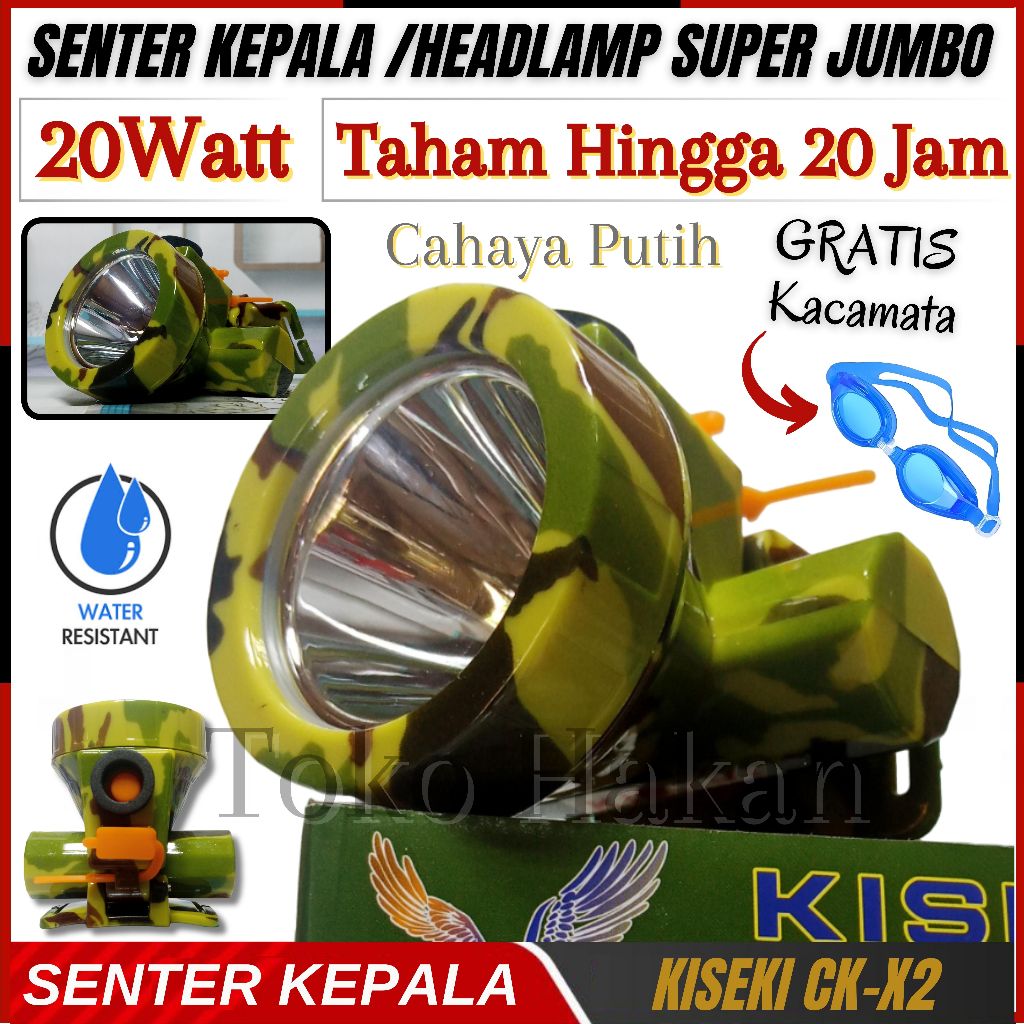 Jual Senter Kepala Kiseki CK-X2 Super Terang / Senter Kepala 20 Watt ...