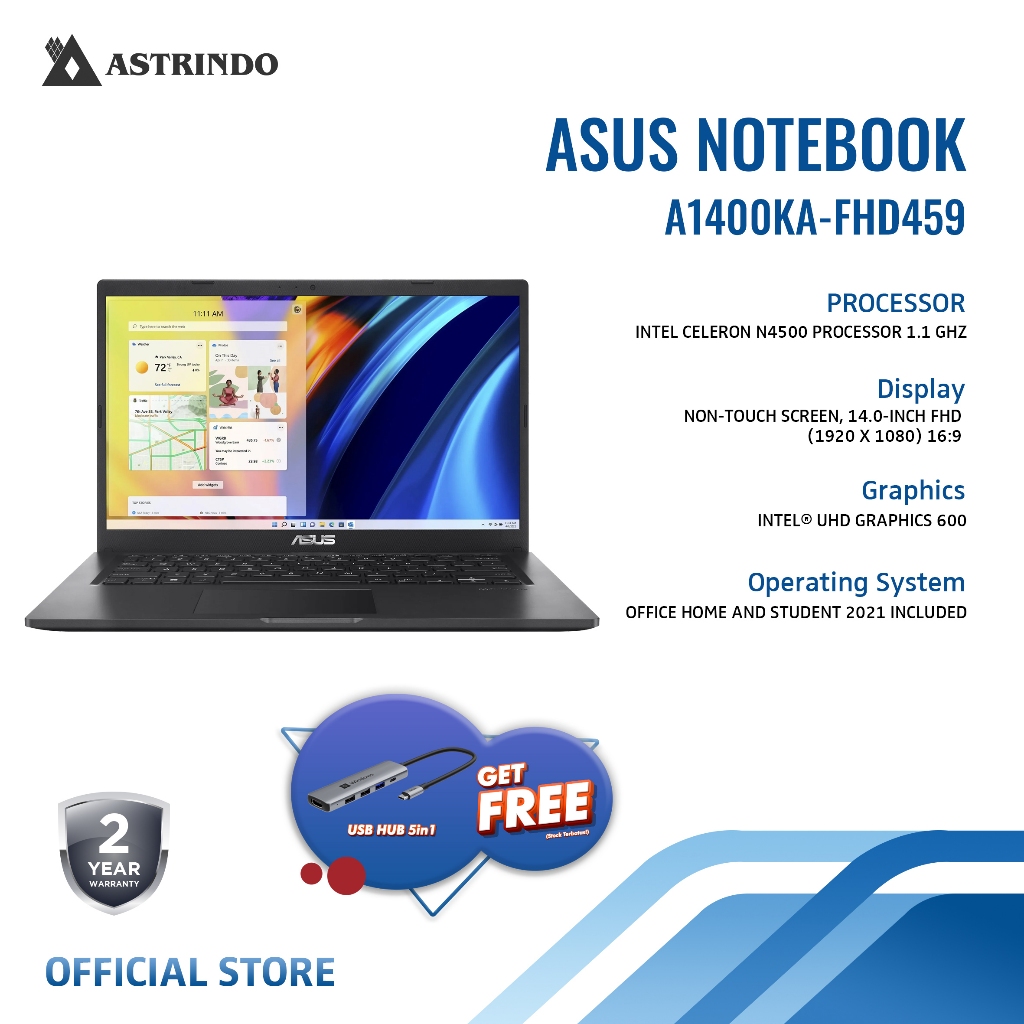 Jual Asus Laptop Vivobook FHD 14 A1400KA Intel Celeron N4500 4GB/512GB ...