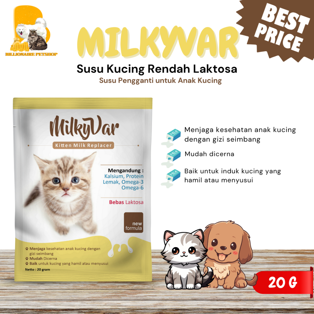 Jual Milkyvar Susu Kucing Rendah Laktosa 20 Gram Sachet Kitten Milk ...