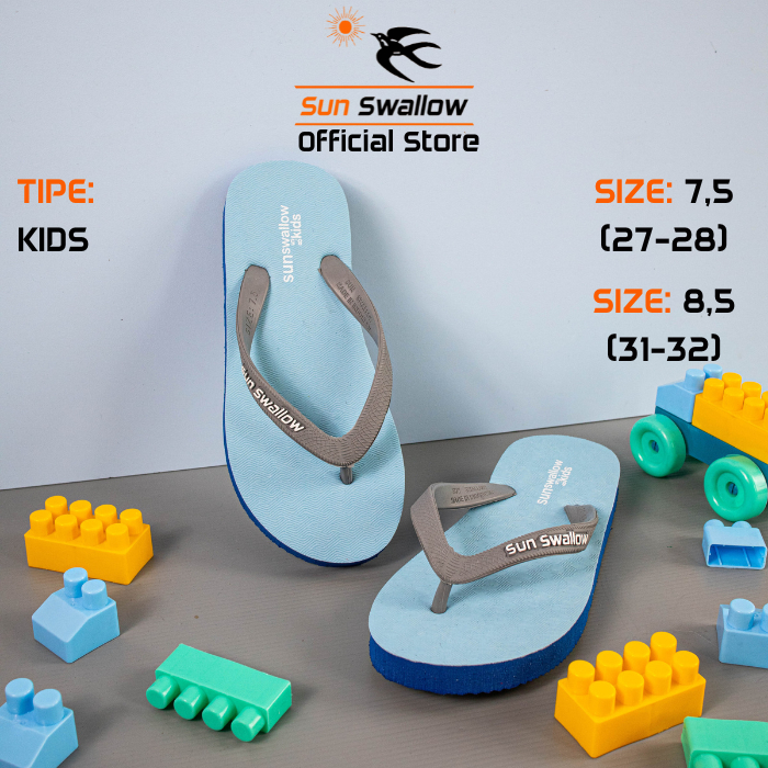 Jual Sun Swallow Sandal Jepit Karet Anak Sendal Kids Biru Muda Size 7,5 ...