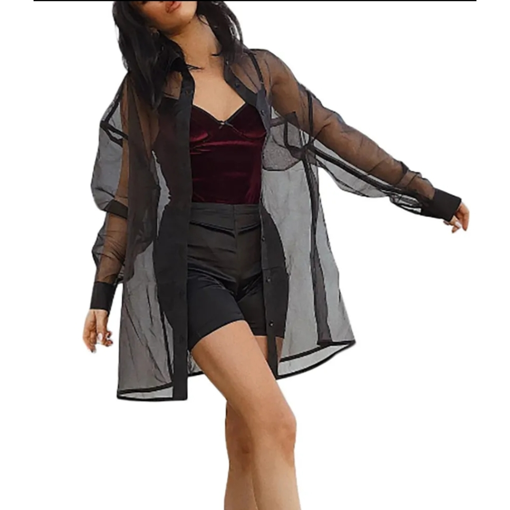 Jual Kemeja wanita model transparan jala shipon | Shopee Indonesia