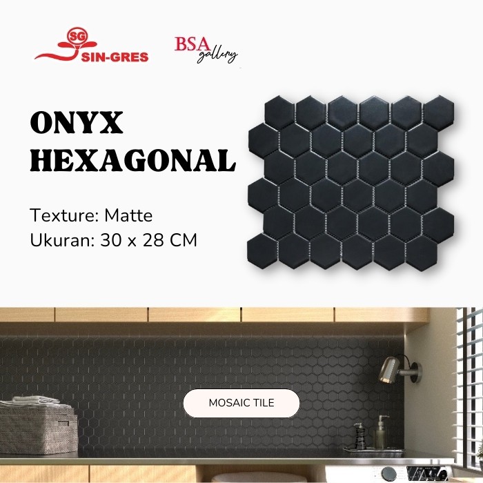 Jual MOZAIK HEXAGON HITAM POLOS / KERAMIK MOSAIC TILE BLACK BACKSPLASH ...