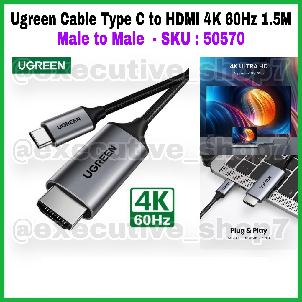 Jual Ugreen Cable Type C to HDMI 4K 60Hz 1.5M - Male to Male - SKU ...