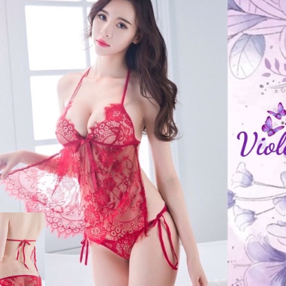 Jual Termurah Violet Lingerie Set Baju Tidur Celana Dalam Seksi Motif Bunga Renda Transparan ...