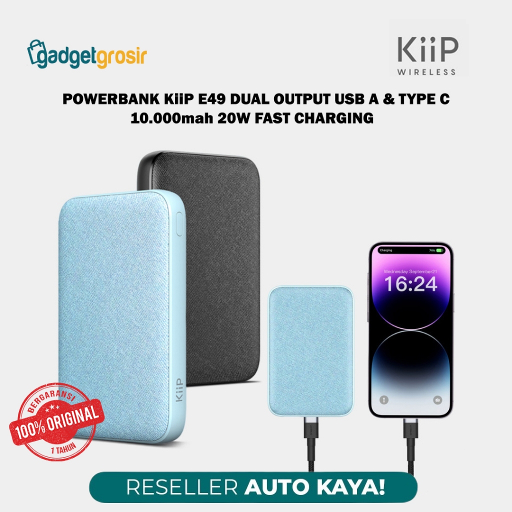 Jual KiiP E49 Powerbank 10.000mAh Dual Port Type C USB A 20W Fast ...