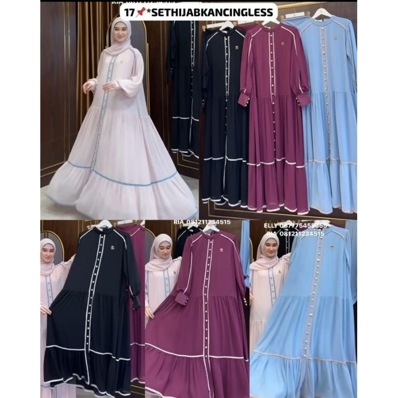 Jual SHELLASAUKIA GAMIS SET HIJAB KANCING LESS | Shopee Indonesia