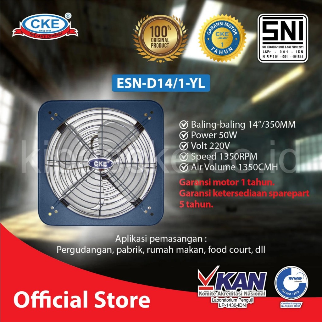 Jual CKE Exhaust Fan Dinding ESN-D14/1-YL Size 14 Inch 50W 1350 RPM ...