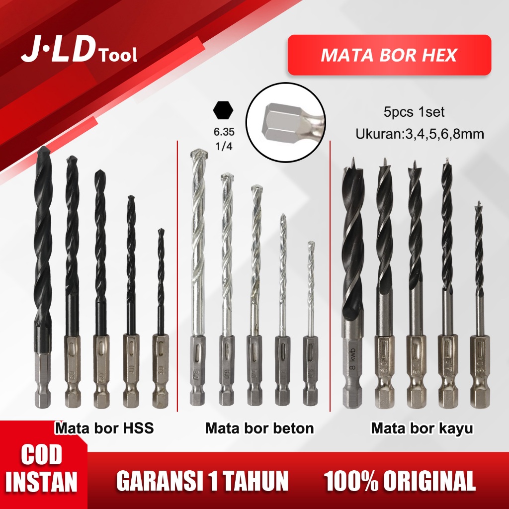 Jual JLD Mata bor hexagonal 5pcs 3 4 5 6 8mm Mata Bor Hex Shank Mata ...