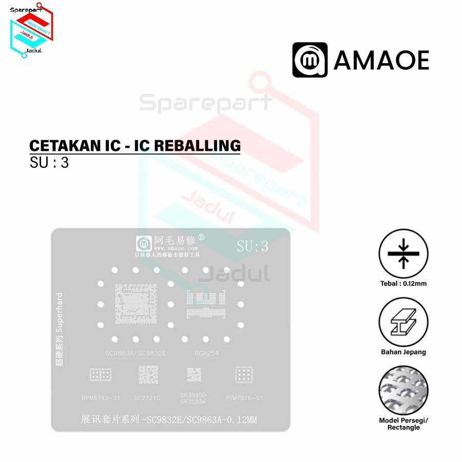 Jual Amaoe SU 3 Cetakan IC BGA Reballing Stencil for MTK SC9832E/SC9863A/SC2721G/SR3595D Kit ...