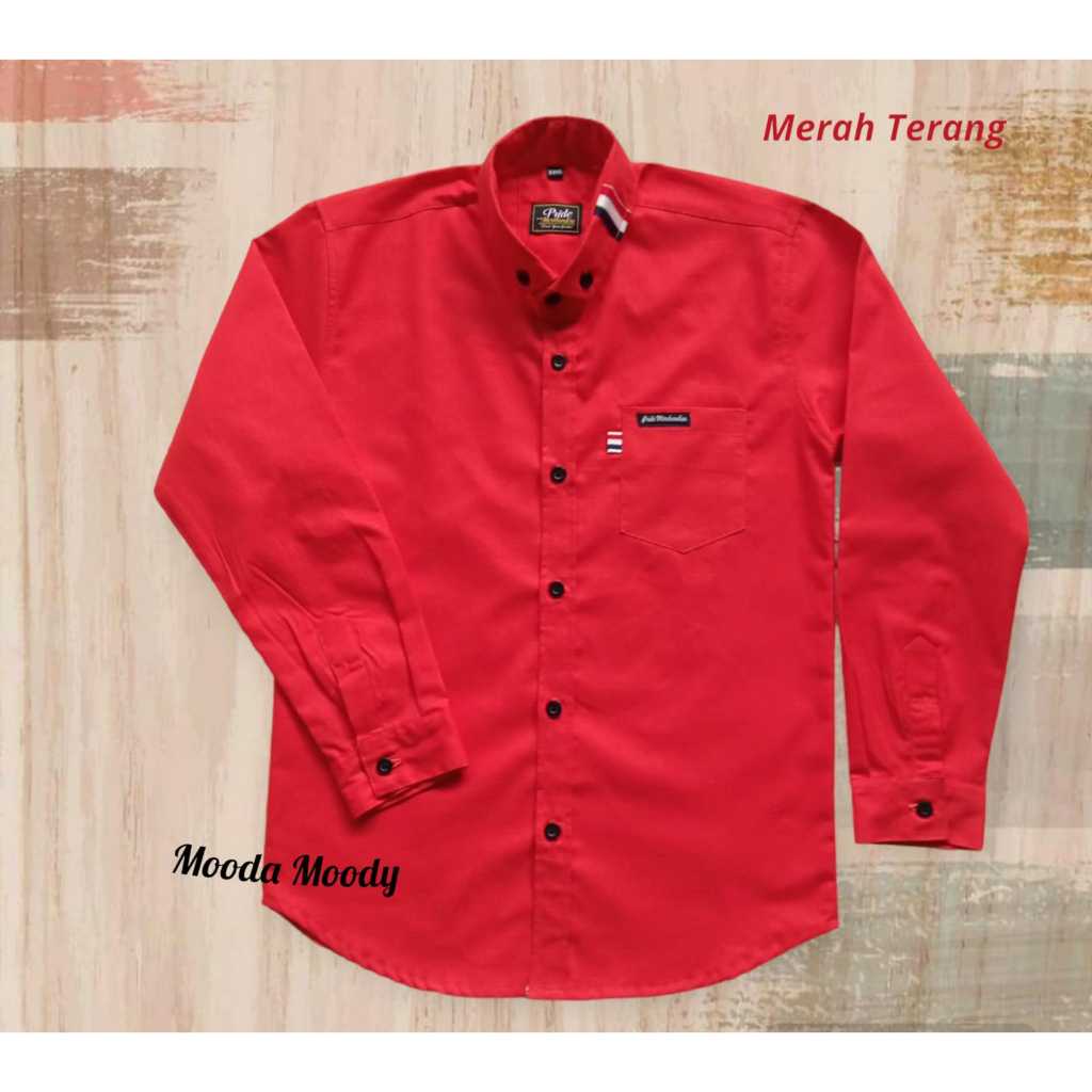 Jual Mooda Moody - Kemeja Anak Lengan Panjang warna Merah Cerah Kemeja ...