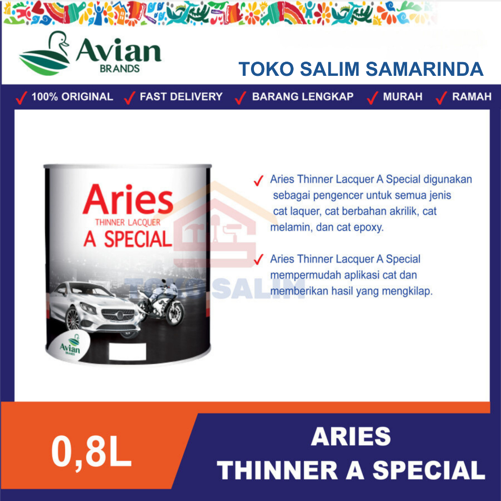 Jual Aries Thinner Lacquer A Special / Pengencer Cat Avian Brands- 0,8L | Shopee Indonesia