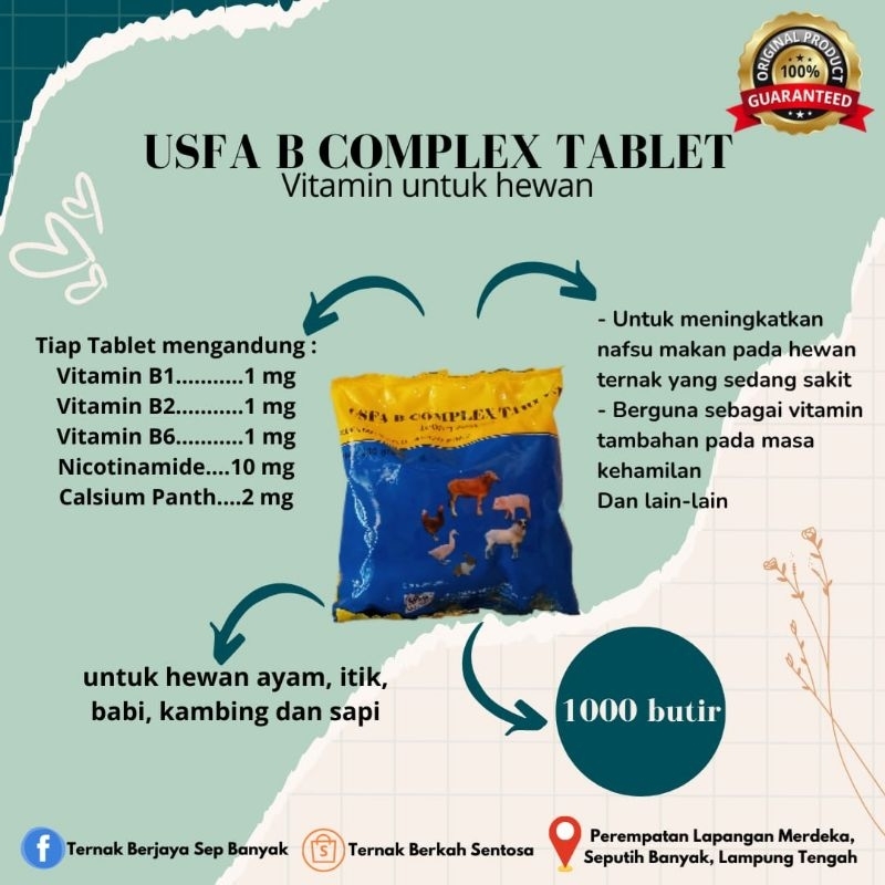 Jual vitamin USFA B COMPLEX TABLET (sapi, kambing, domba, babi, ayam ...