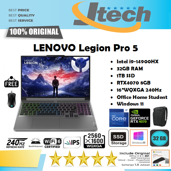 Jual LENOVO Legion Pro 5 16 - i9-14900HX - RTX4070 8GB - 1TB SSD - 32GB - 16"WQXGA 240HZ - W11 ...