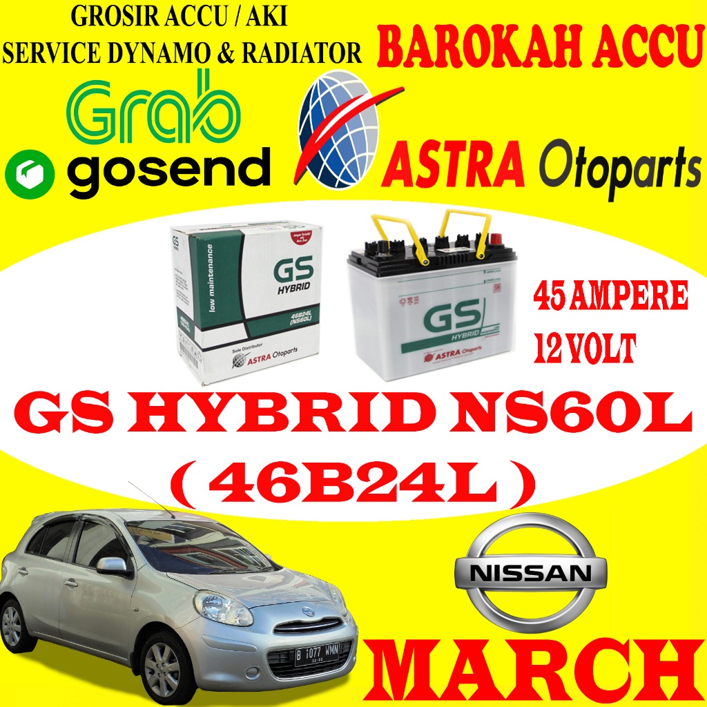 Jual AKI MOBIL NISSAN MARCH GS HYBRID NS60L / 46B24L , 45 AH ASTRA OTOPARTS | Shopee Indonesia