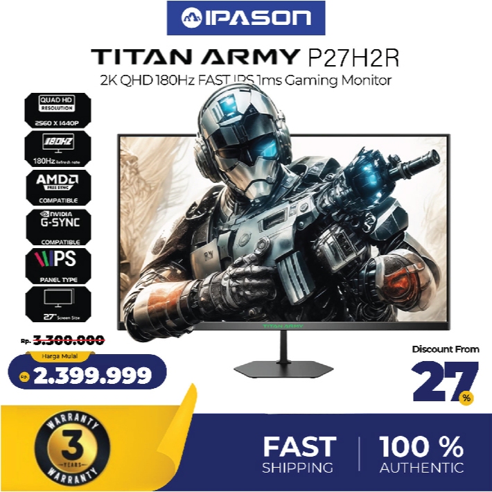 Jual TITAN ARMY 27-inch 2K QHD 180Hz FAST IPS 1ms Gaming Monitor P27H2R ...