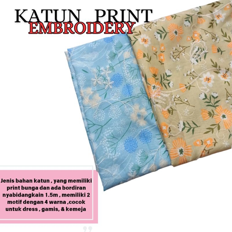 Jual KAIN KATUN PRINT EMBROIDERY (HARGA PER SETENGAH METER) | Shopee ...
