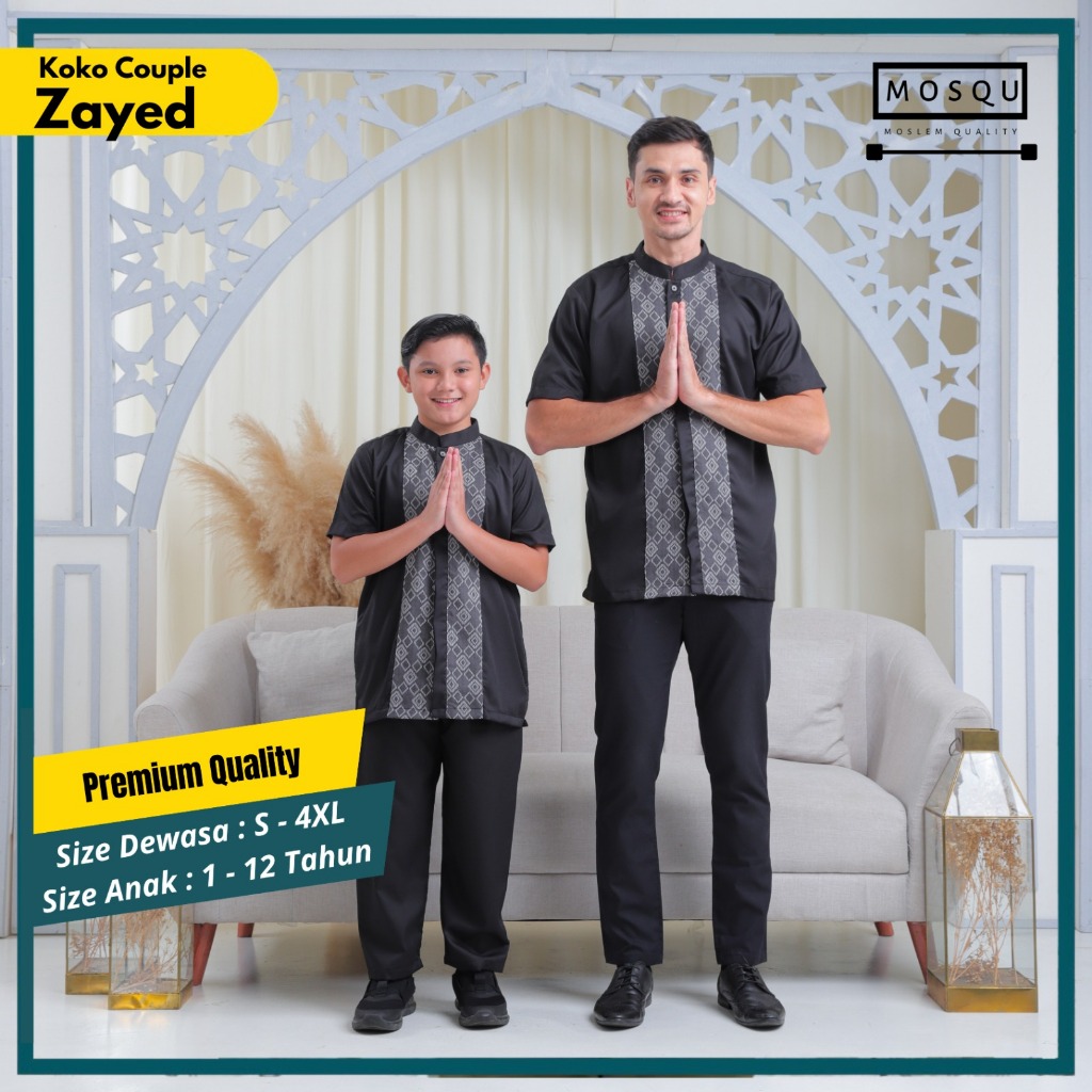 Jual Mosqu Zayed Baju Koko Couple Dewasa dan Anak Premium Motif Tenun ...
