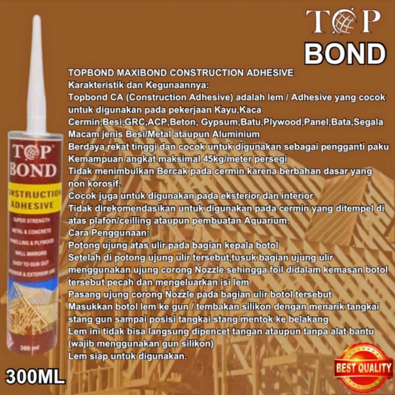 Jual Lem Kayu/Cermin TOPBOND Construction Adhesive (SETARA MAXBOND ...