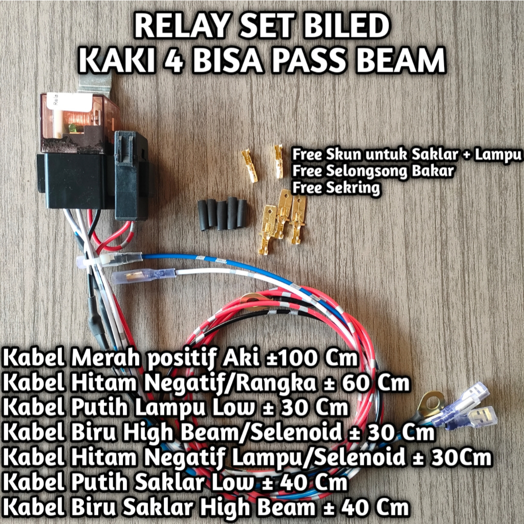 Jual Kabel Relay Set Lampu Biled 4 Kaki 12 Volt 80 Ampere Bisa Pass ...