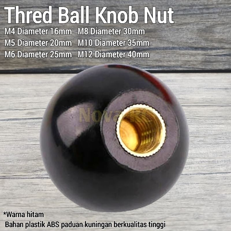 Jual Knob nut ball head hitam Abs kuningan berfungsi untuk mengunci ...