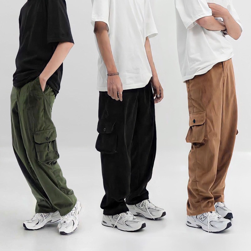 Jual celana cargo corduroy pria celana vintage pria cokelat Celana Kargo Panjang Corduroy hitam ...