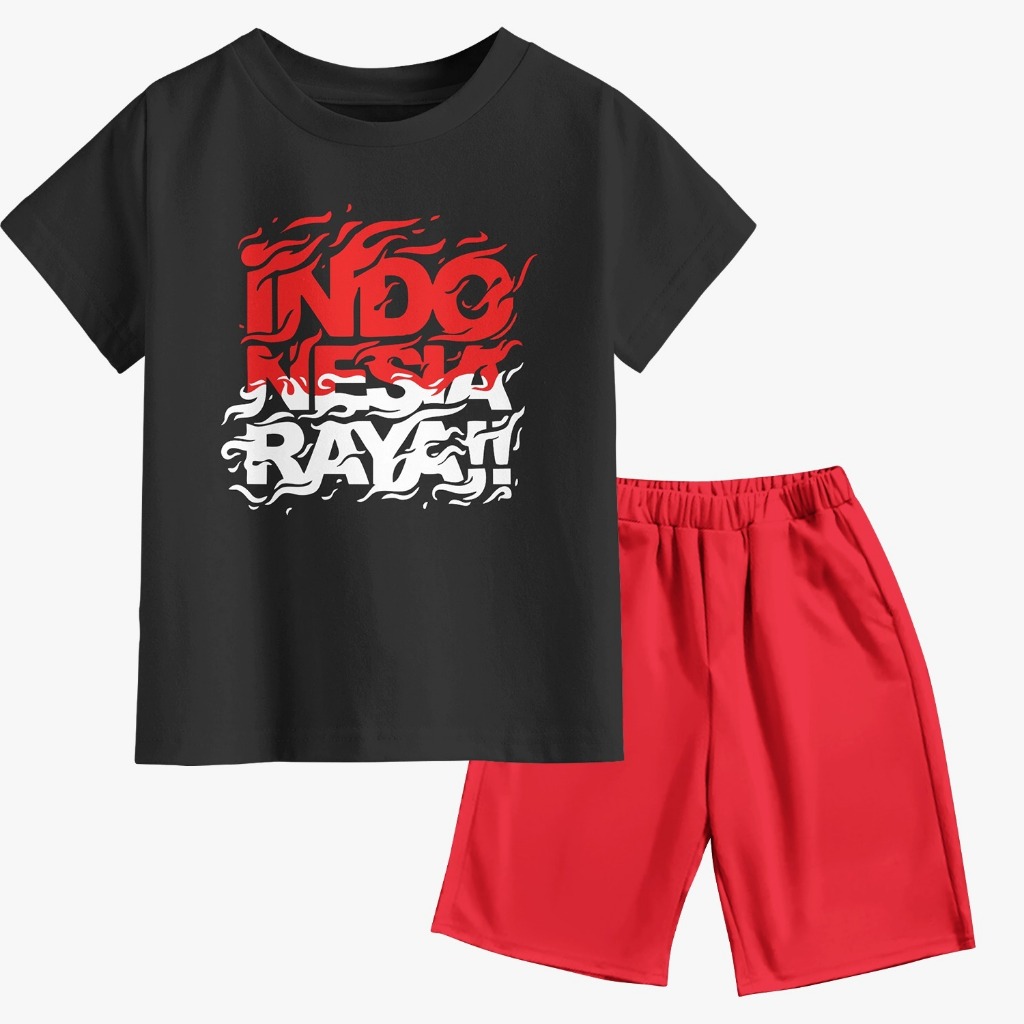 Jual Setelan Pendek Anak Unisex Edisi Kemerdekaan Motif Indonesia Versi Hitam | Shopee Indonesia