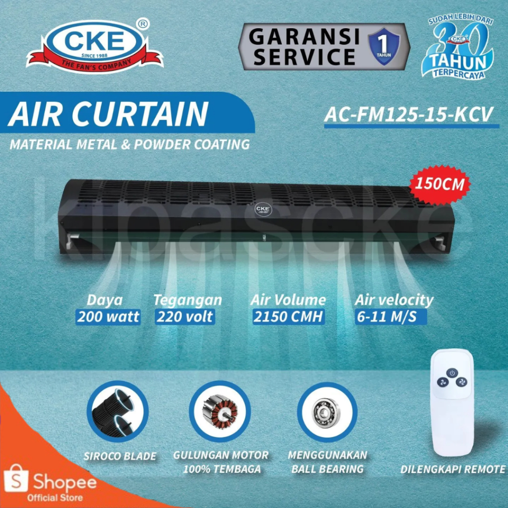 Jual CKE Air Curtain AC-FM125-15-KCV ukuran 150 CM / 1.5 Meter Tirai Udara with Remote AC Angin ...
