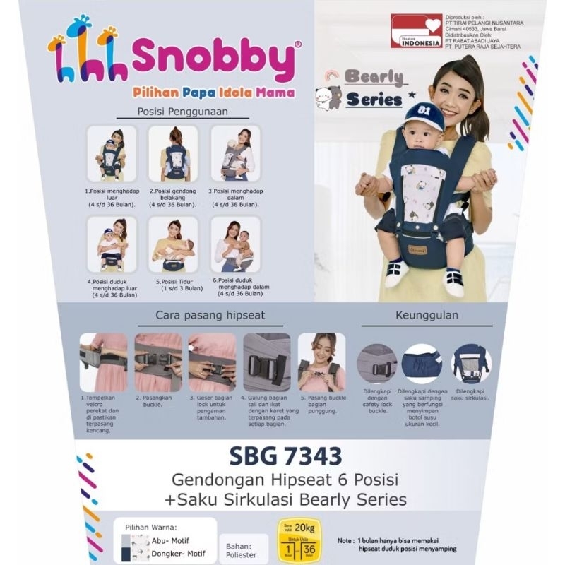 Jual Snobby Gendongan Bayi Hipseat 6 Posisi + Saku Sirkulasi Bearly Series - SBG7343 | Shopee ...