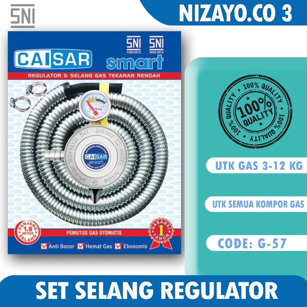 Jual CAISAR PREMIUM Selang Paket Regulator Cocok Utk Tabung Ga 3kg 12kg Bright Gas NZY 3 ...