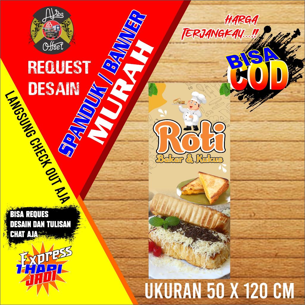 Jual BANNER SPANDUK CUSTOM ROTI BAKAR UKURAN 50X120CM | Shopee Indonesia