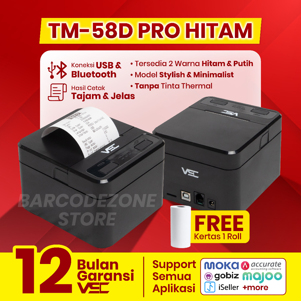 Jual PRINTER BLUETOOTH THERMAL 58MM VSC TM-58D PRO ANDROID RPP022 - RJ 11 - BLACK HITAM- SUPPORT ...