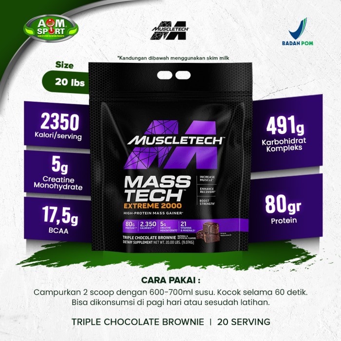 Jual Susu Mass Tech Extreme 2000 20 Lbs Muscletech 900 Gr - Kemasan ...