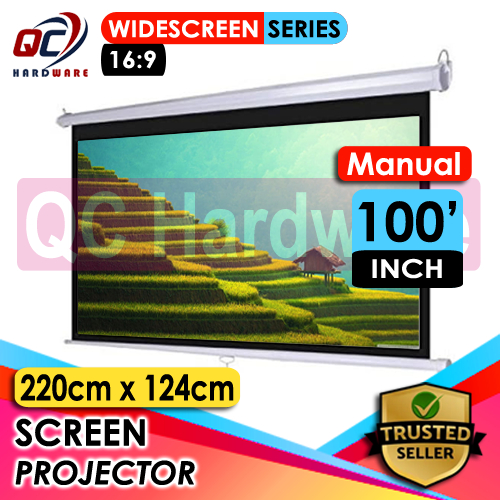 Jual Layar Proyektor Manual 100" Ratio 16:9 Widescreen - Screen Projector 100 inch Gantung ...