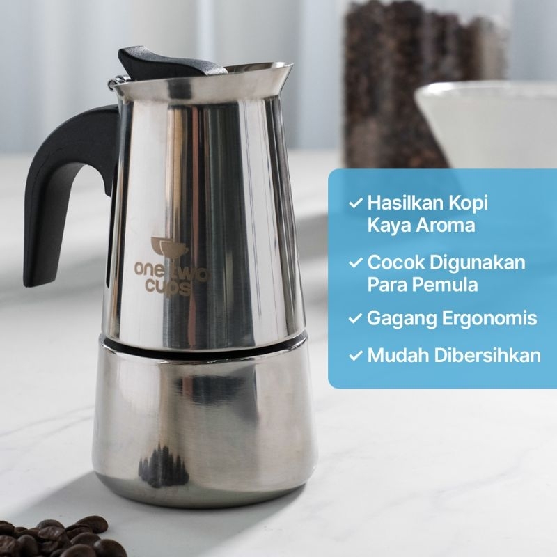 Jual one two cups moka pot espresso coffee maker stovetop 2 cup 100ml ...
